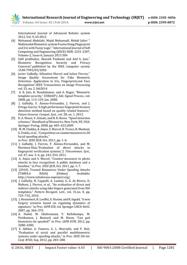 A survey paper on various biometric security system methods | PDF