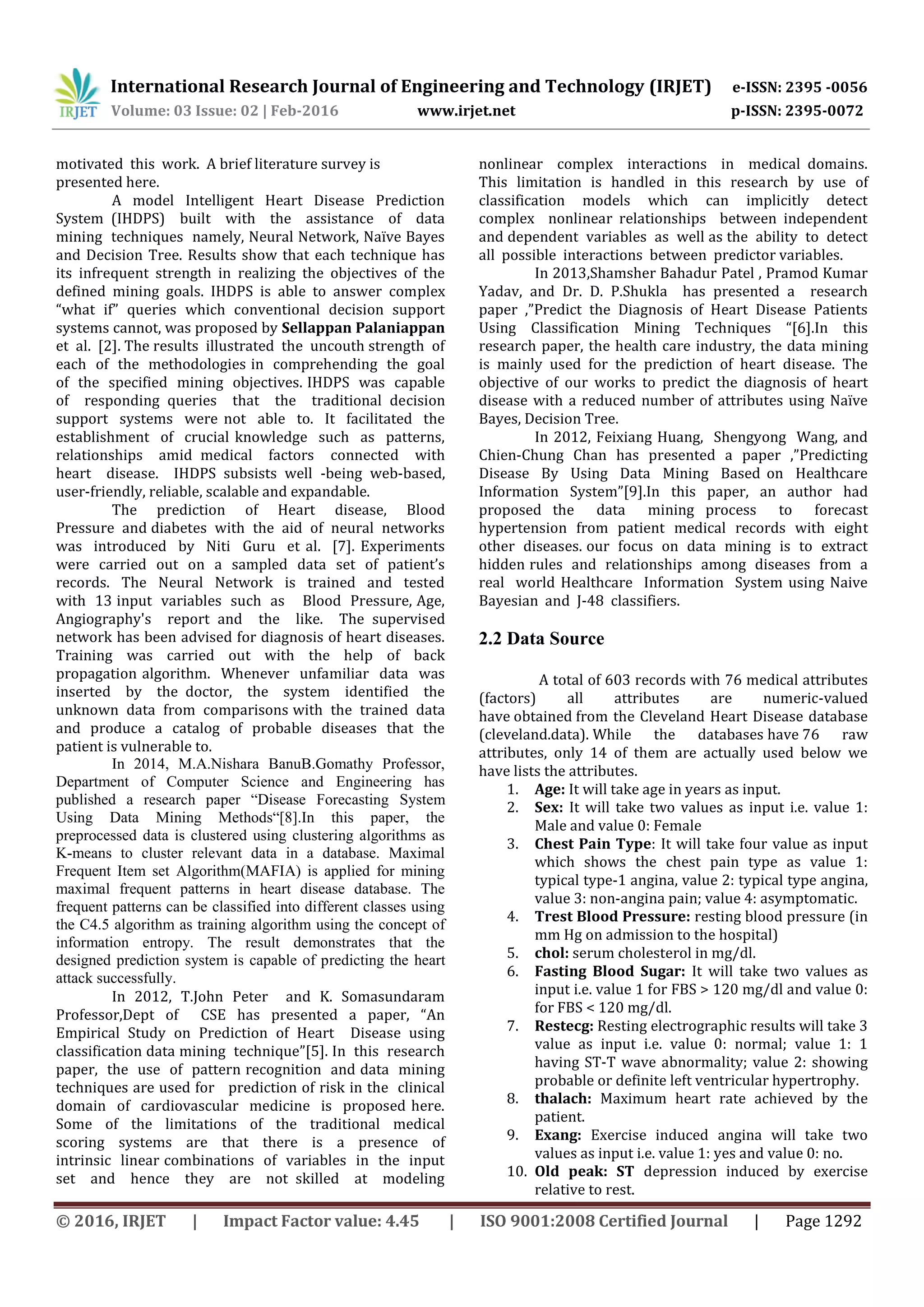 Prediction of Heart Disease Using Data Mining Techniques- A Review | PDF