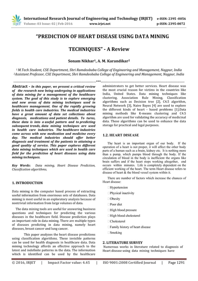 Prediction of Heart Disease Using Data Mining Techniques- A Review | PDF