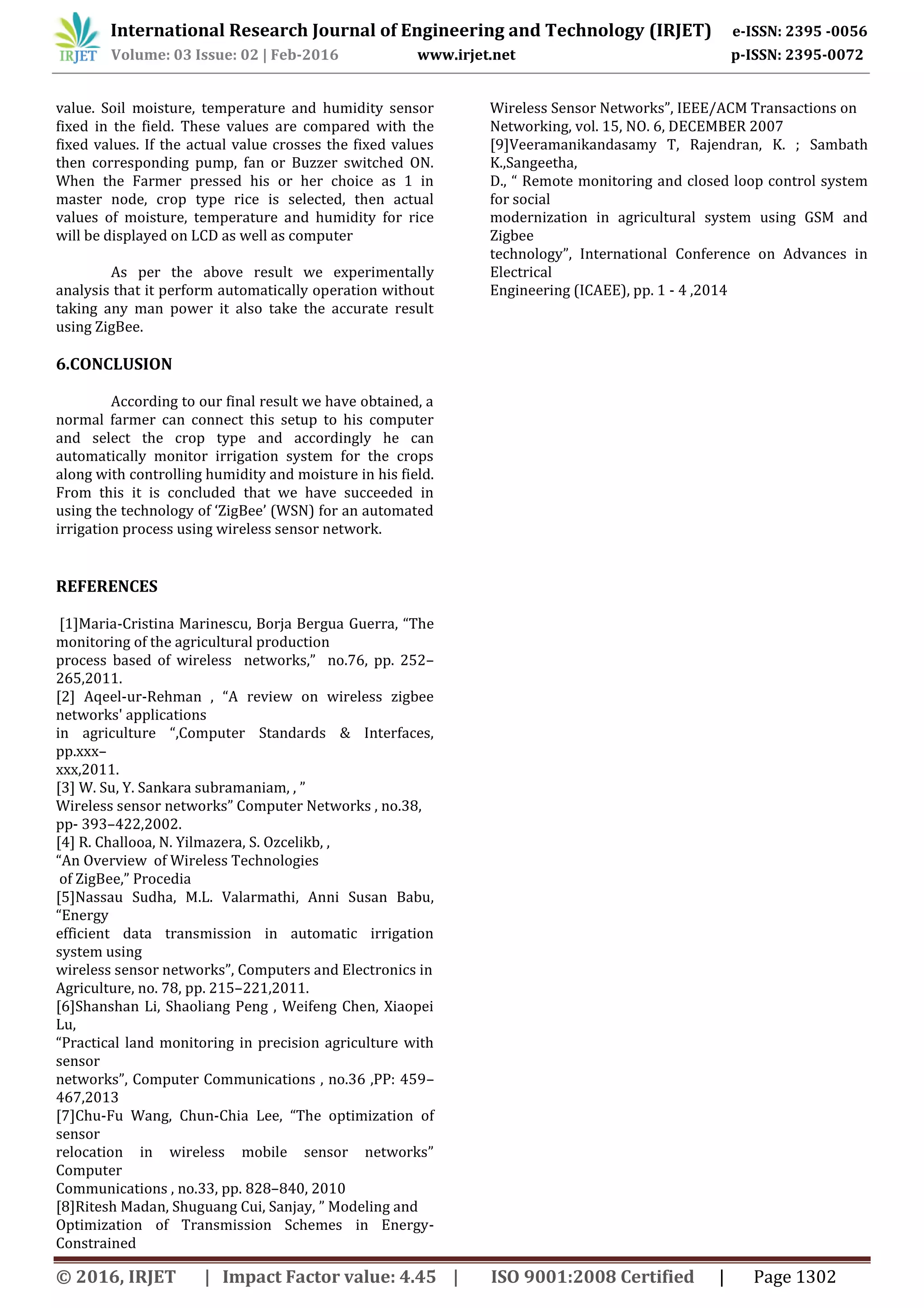Automatic Irrigation Control Using Wireless Sensor Network | PDF