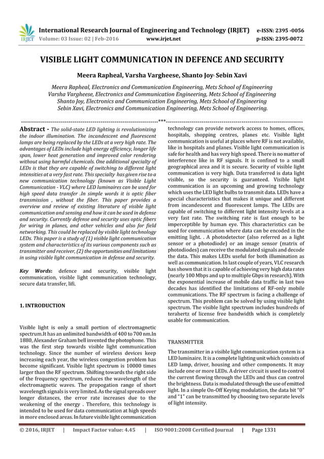 Visible Light Communication In Defence And Security Pdf