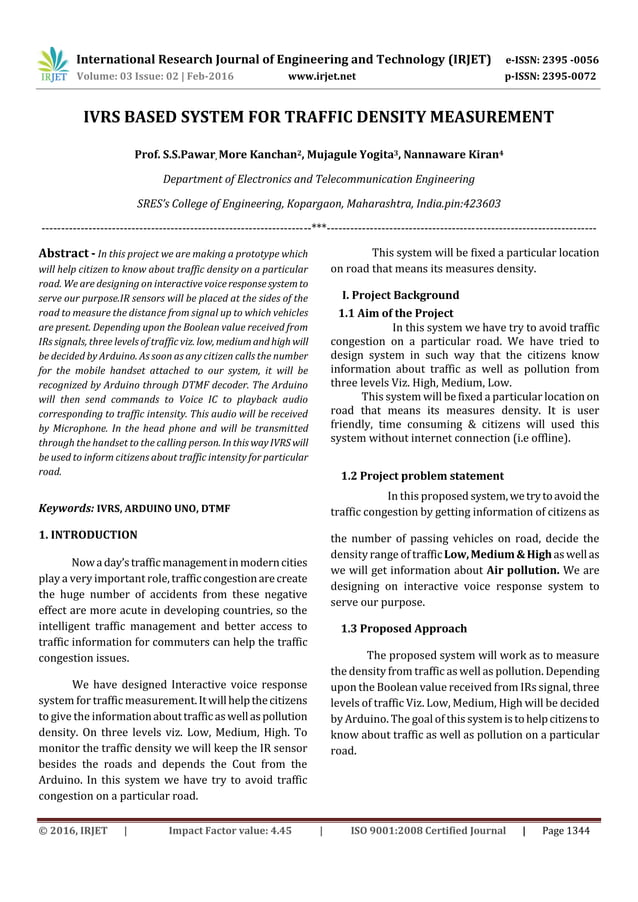 IVRS Based System for Traffic Density Measurement | PDF | Telecommunications Industry | Industries