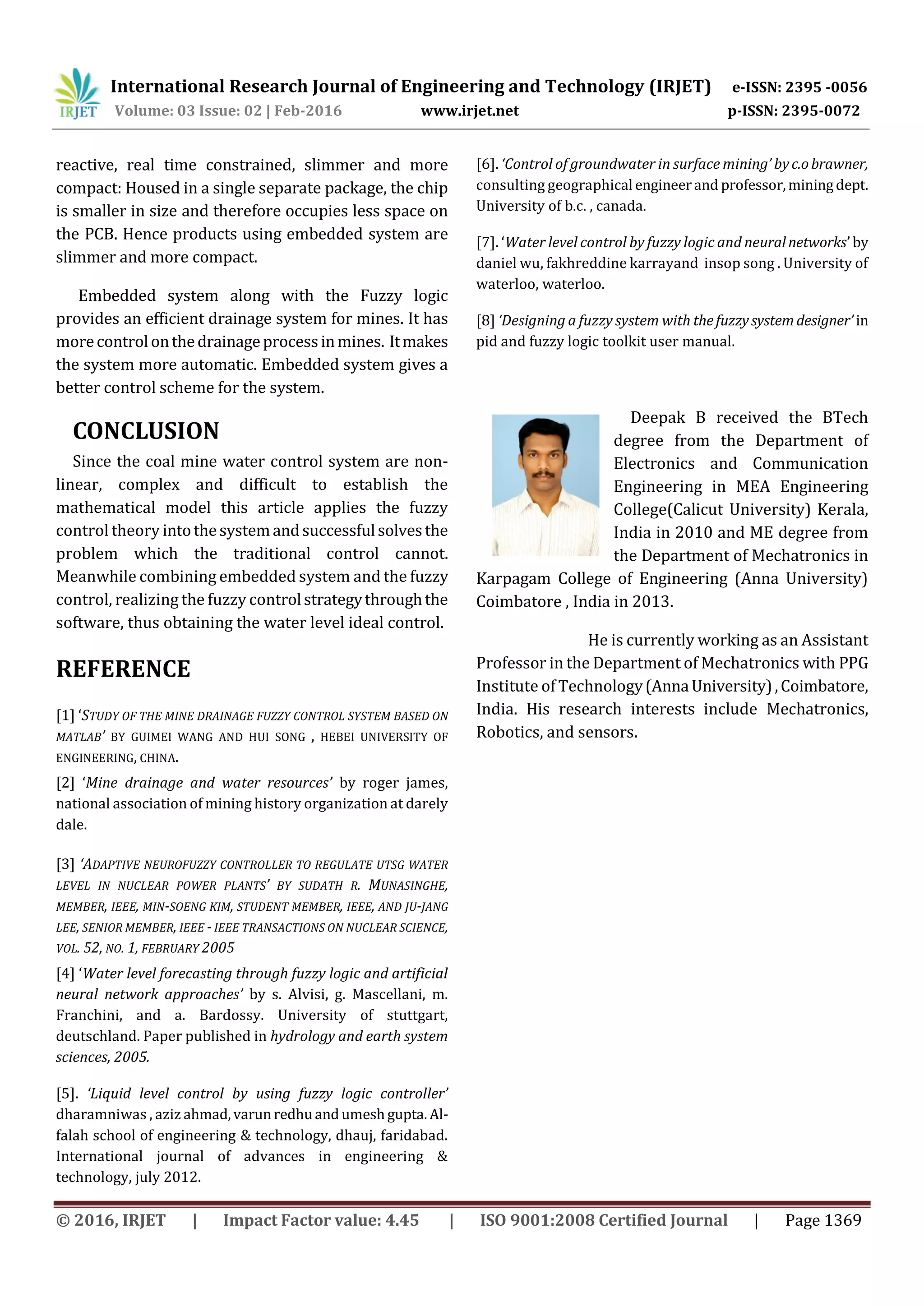 Fuzzy controlled mine drainage system based on embedded system | PDF