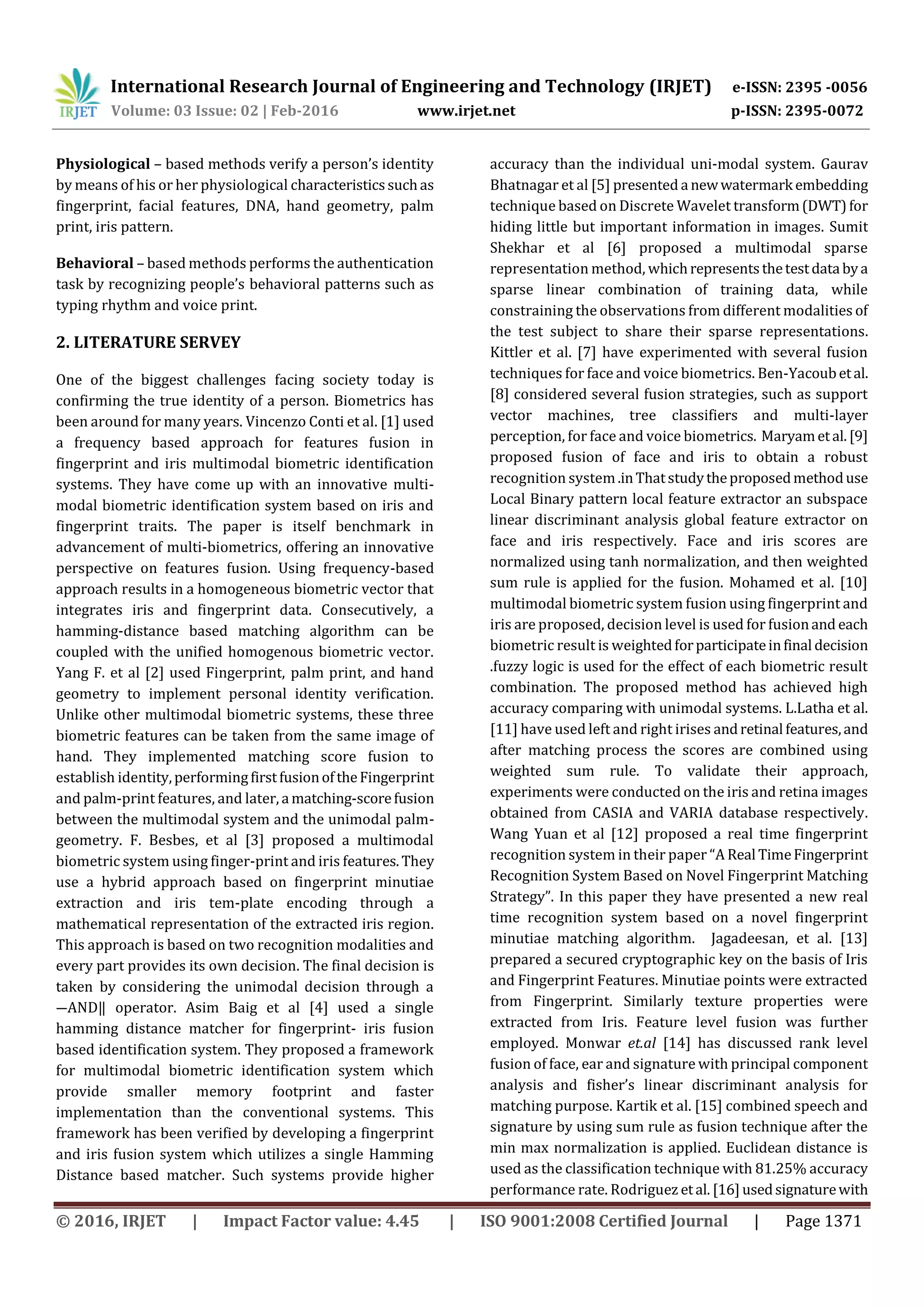 Sum Rule Based Matching Score Level Fusion of Fingerprint and Iris Images for Multimodal ...