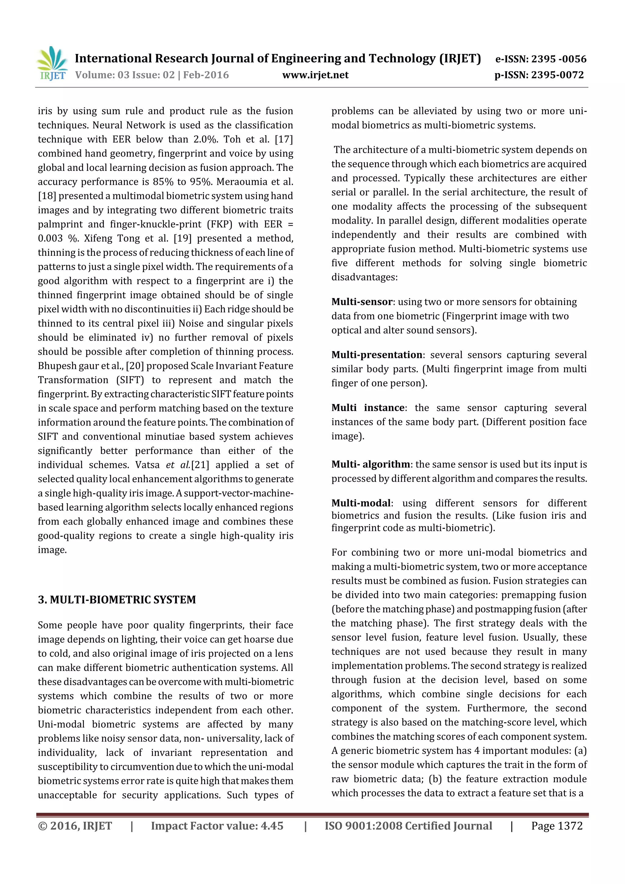 Sum Rule Based Matching Score Level Fusion of Fingerprint and Iris Images for Multimodal ...