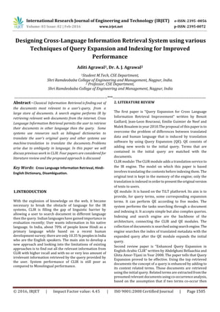 Designing Cross-Language Information Retrieval System using various Techniques of Query ...