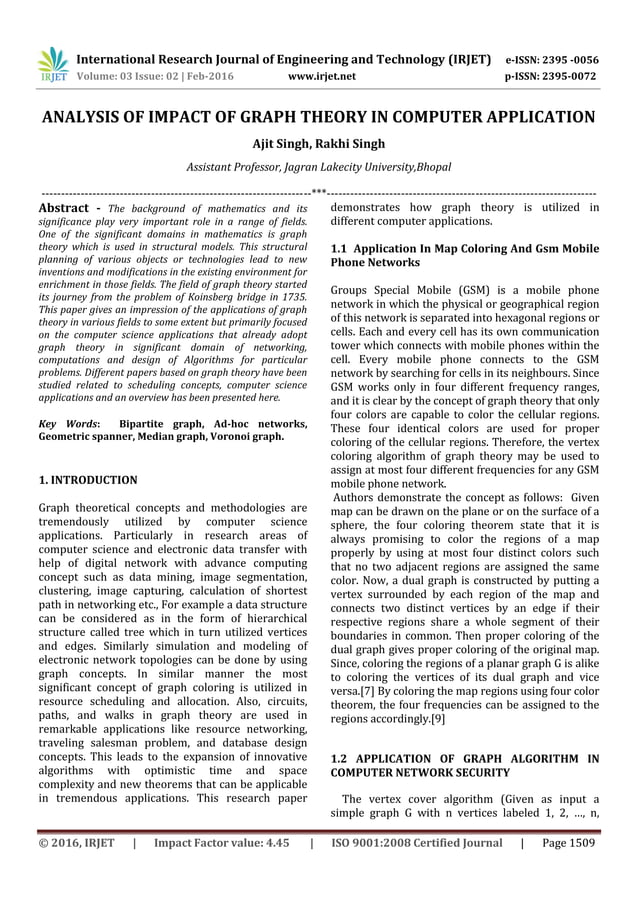Analysis of Impact of Graph Theory in Computer Application | PDF