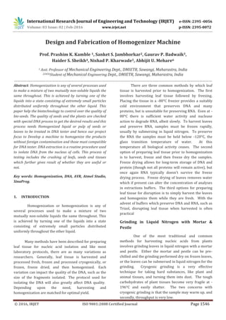 Design and Fabrication of Homogenizer Machine | PDF