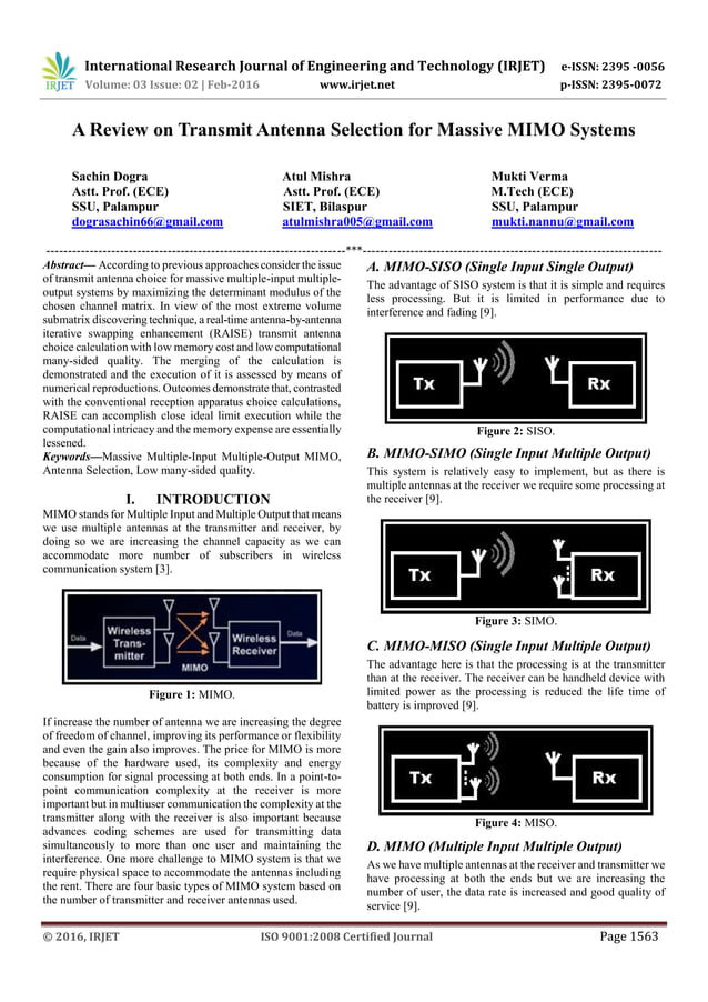A Review on Transmit Antenna Selection for Massive MIMO Systems | PDF