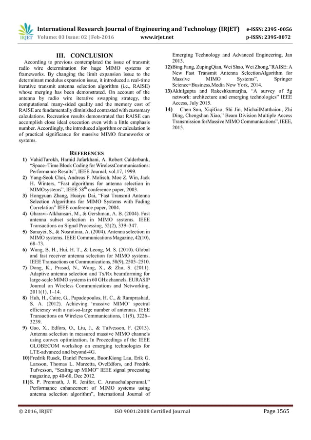 A Review On Transmit Antenna Selection For Massive Mimo Systems Pdf