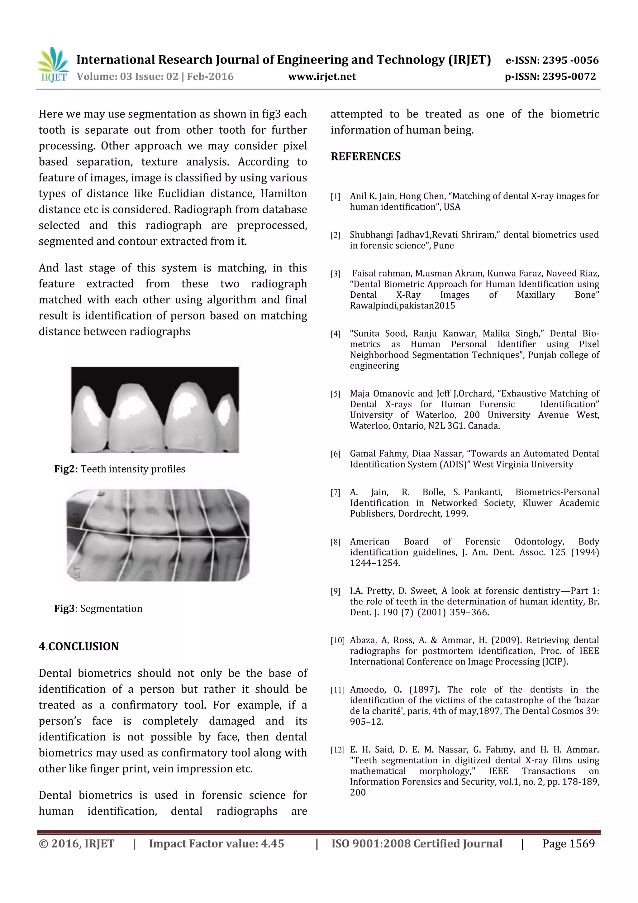 Dental Biometric Approach for Human Identification using Dental X-Ray ...