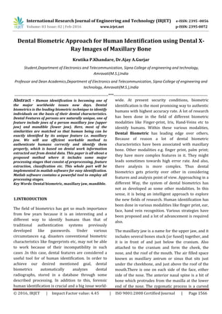 Dental Biometric Approach for Human Identification using Dental X-Ray Images of Maxillary Bone | PDF