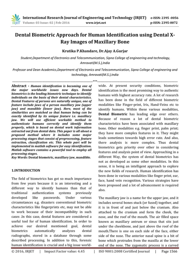 Dental Biometric Approach for Human Identification using Dental X-Ray ...