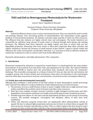 TiO2 and ZnO as Heterogeneous Photocatalysts for Wastewater Treatment | PDF