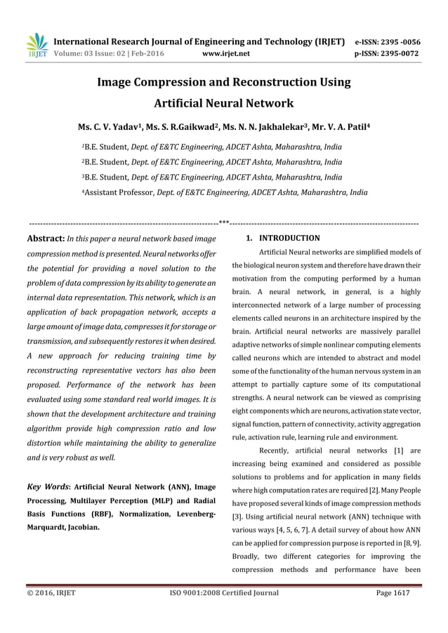 Image Compression and Reconstruction Using Artificial Neural Network | PDF Image Compression and Reconstruction Using Artificial Neural Network | PDF
