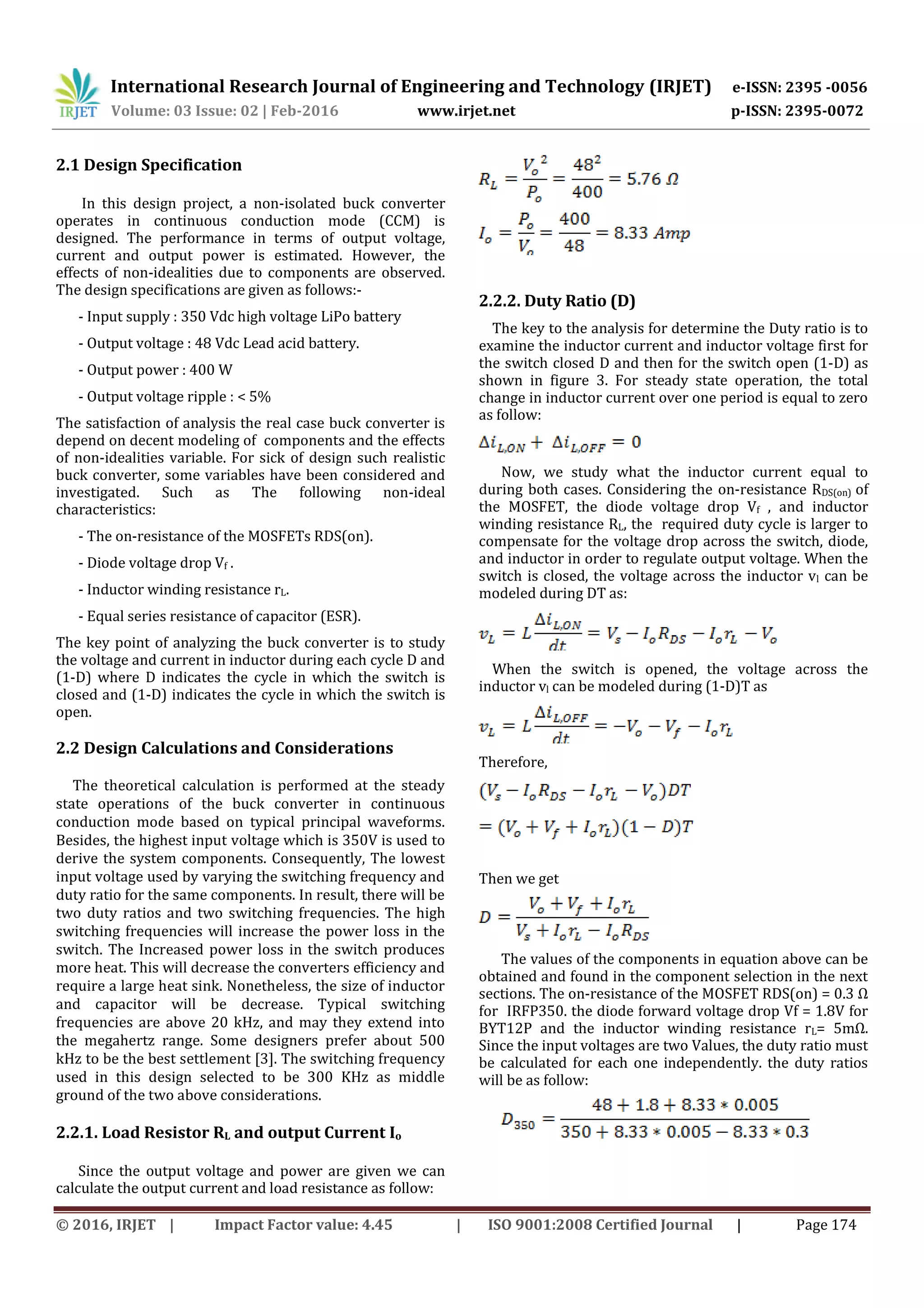 Design of a Non-Ideal Buck Converter | PDF