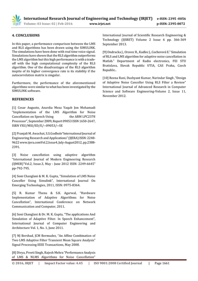 Real time active noise cancellation using adaptive filters following RLS and LMS algorithm | PDF