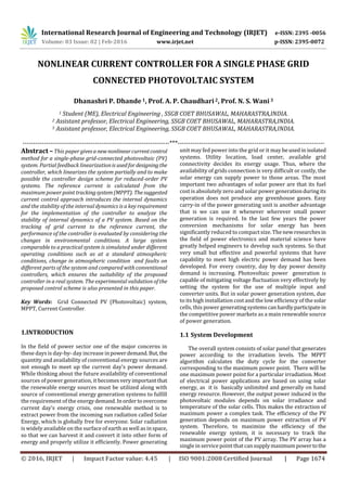 Nonlinear Current Controller for a Single Phase Grid Connected Photovoltaic System | PDF