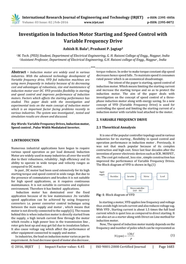 Investigation in Induction Motor Starting and Speed Control with Variable Frequency Drive | PDF