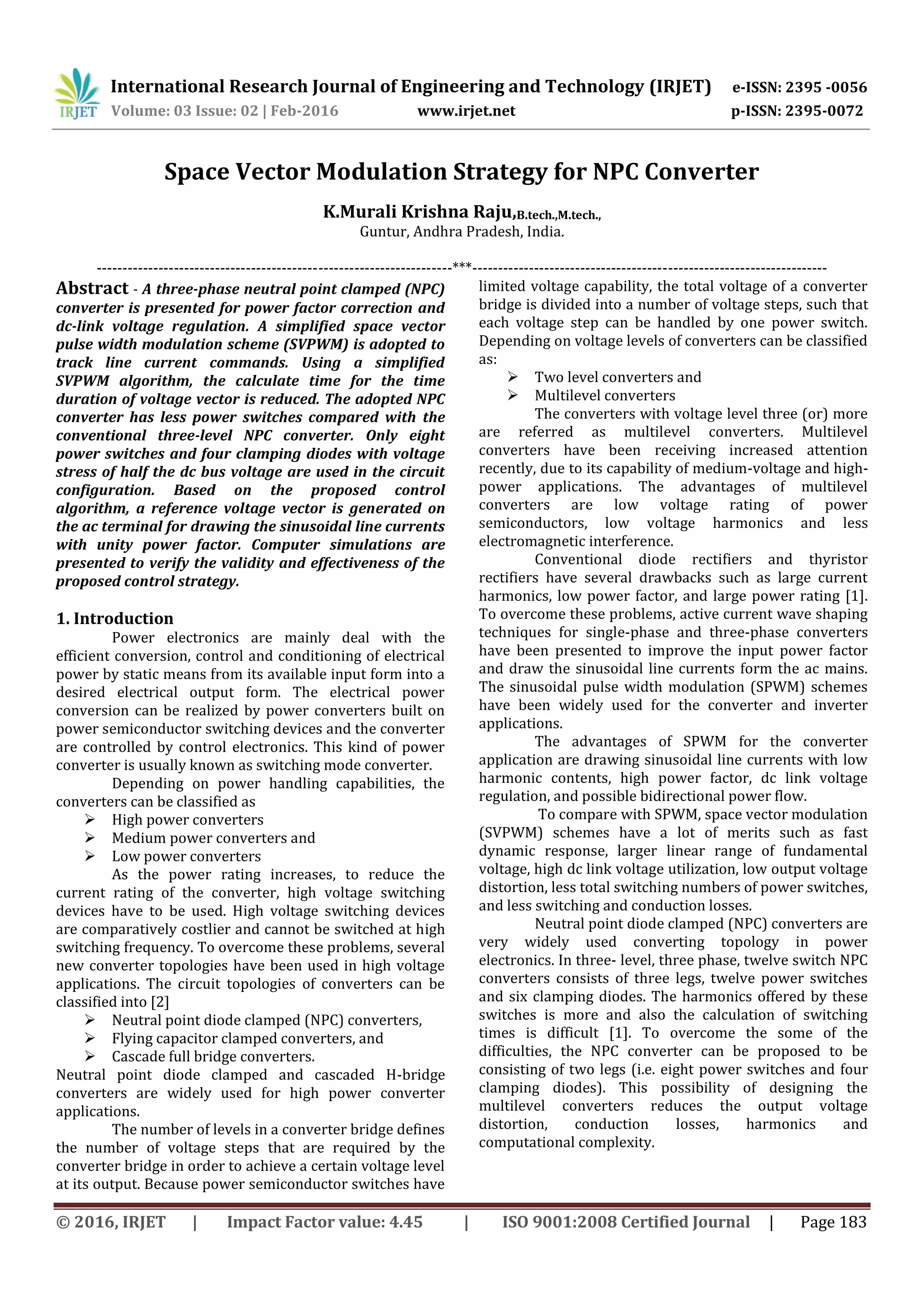 Space Vector Modulation Strategy For Npc Converter Pdf