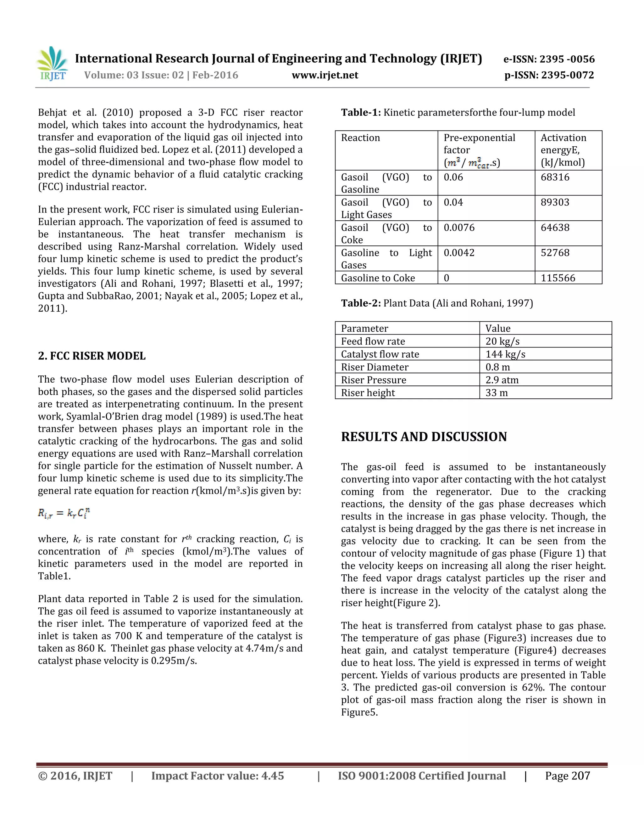 CFD Modeling of FCC Riser Reactor | PDF