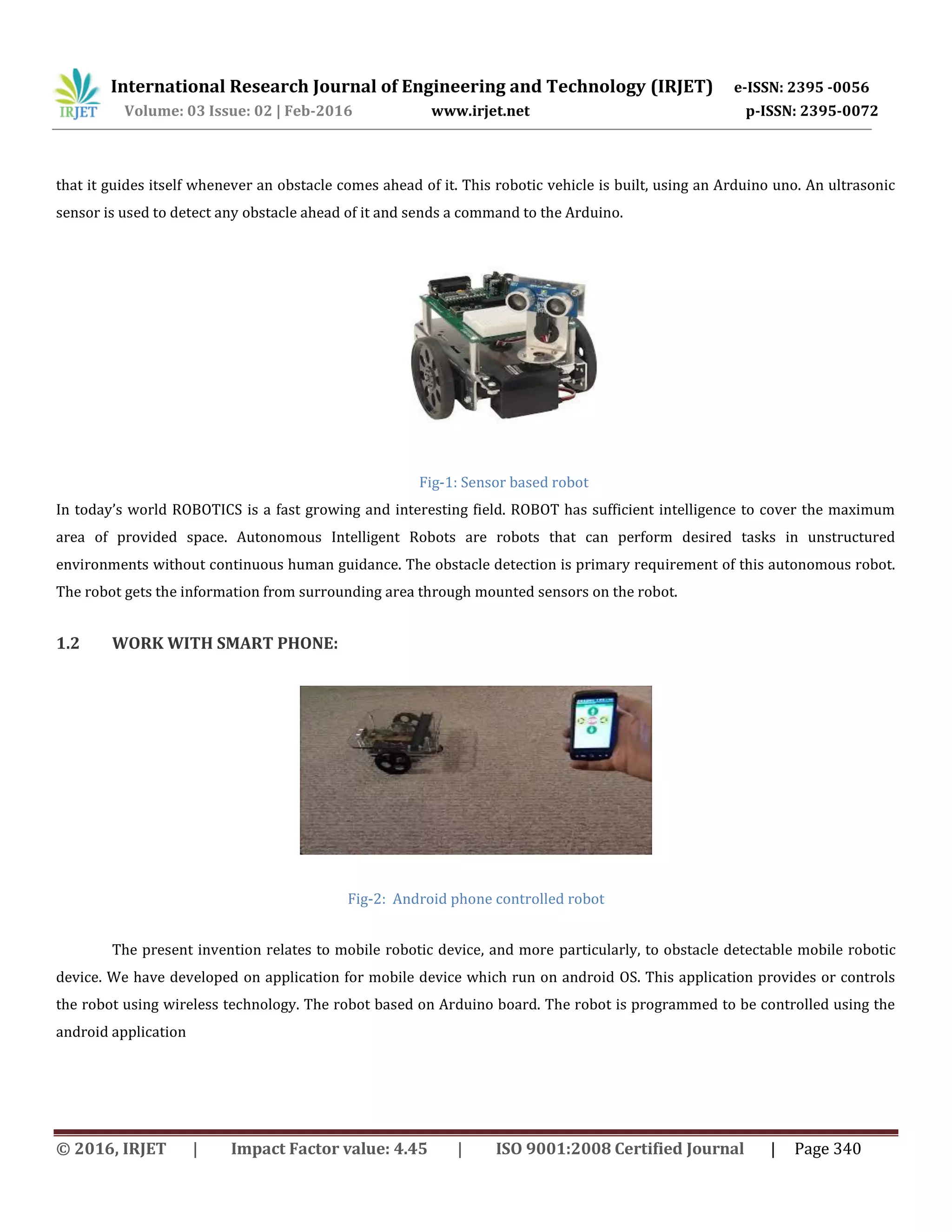 Obstacle Avoidance Robotic Vehicle Using Ultrasonic Sensor, Android and Bluetooth For Obstacle ...