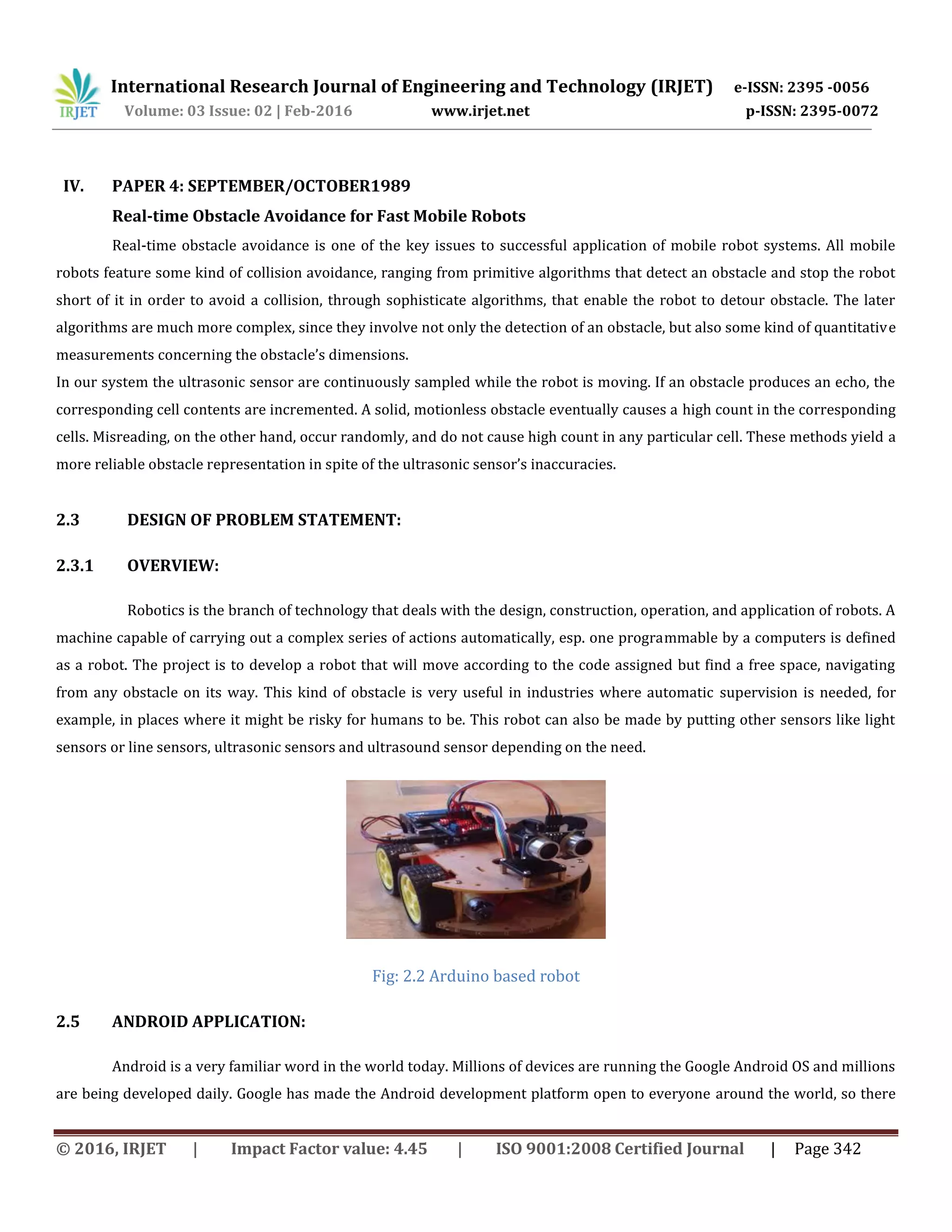 Obstacle Avoidance Robotic Vehicle Using Ultrasonic Sensor Android And