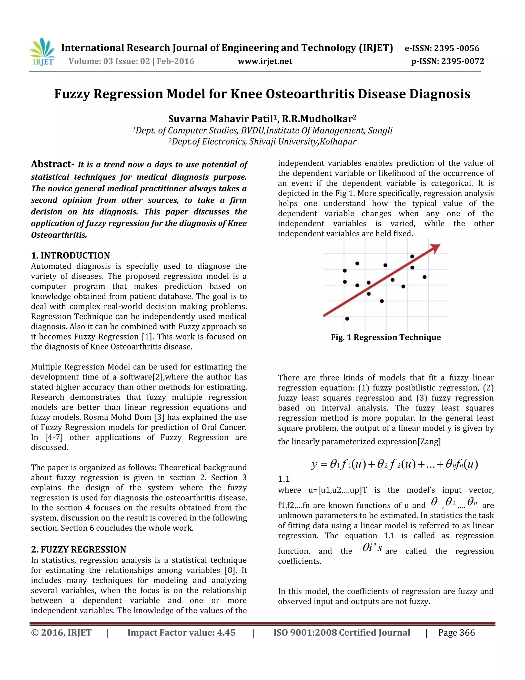 Fuzzy Regression Model for Knee Osteoarthritis Disease Diagnosis | PDF