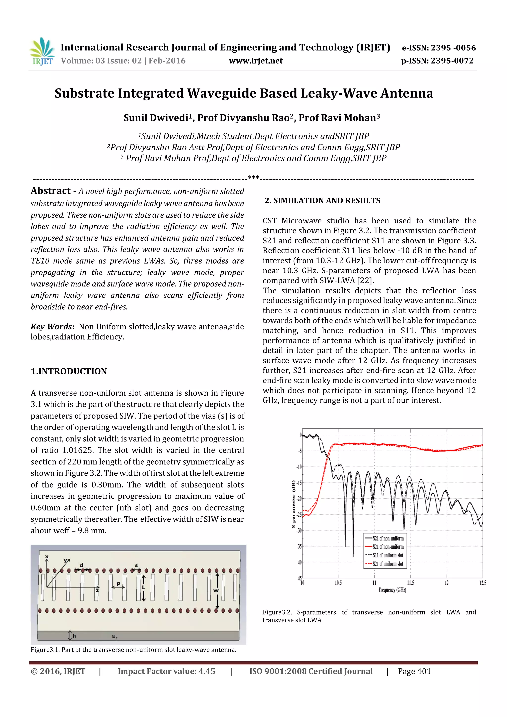 Substrate Integrated Waveguide Based Leaky-Wave Antenna | PDF