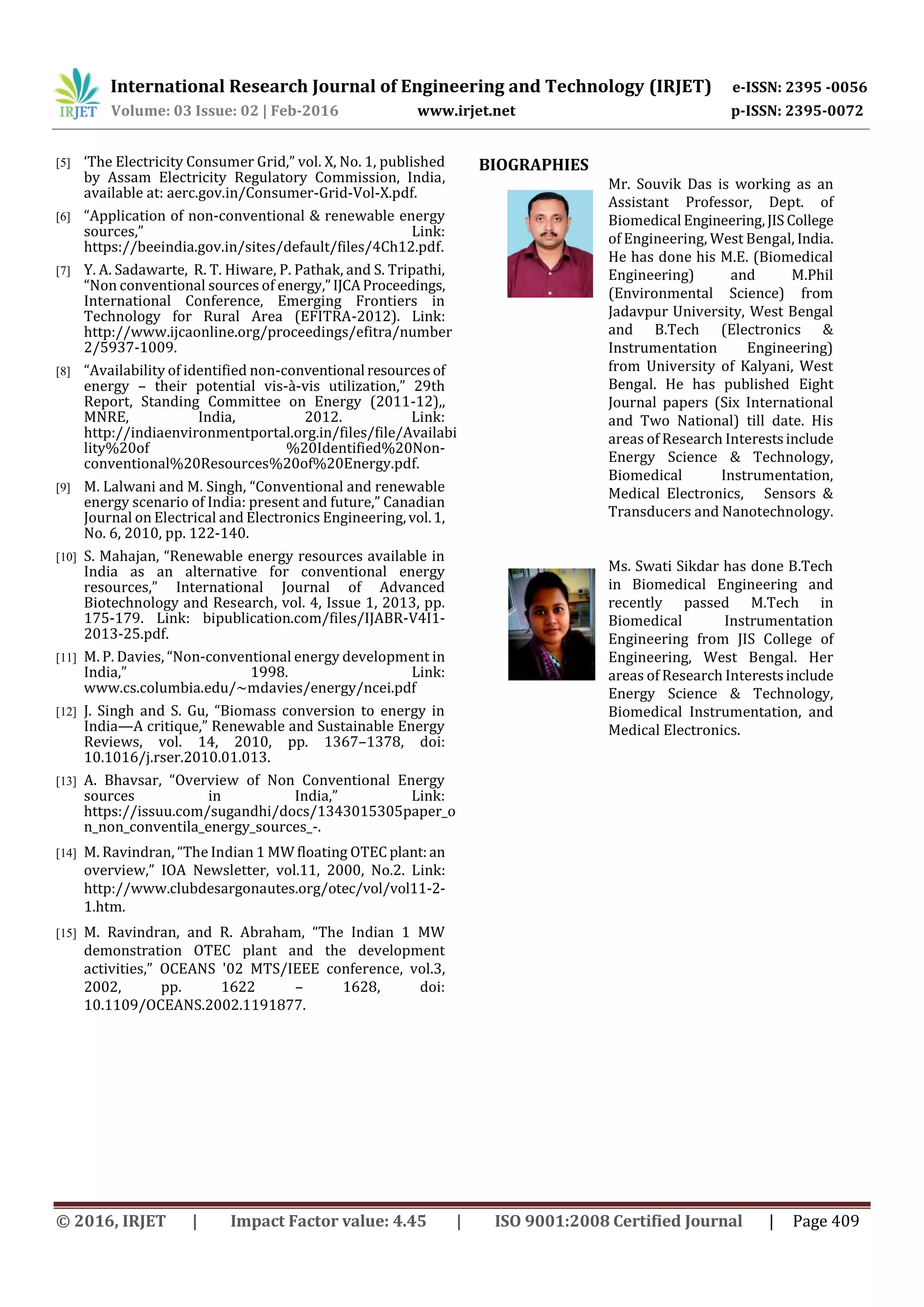 A Review on the Non-conventional Energy Sources in Indian Perspective | PDF