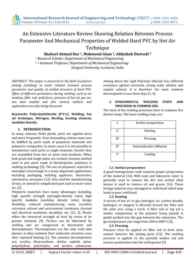 An Extensive Literature Review Showing Relation Between Process Parameter And Mechanical ...
