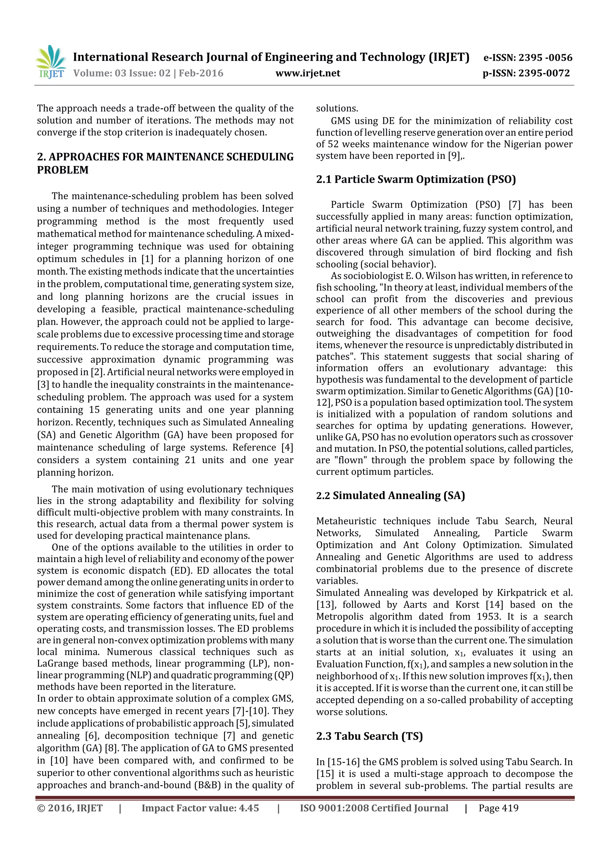 Generator Maintenance Scheduling Of Power System Using Hybrid Technique | PDF | Genetics | Science