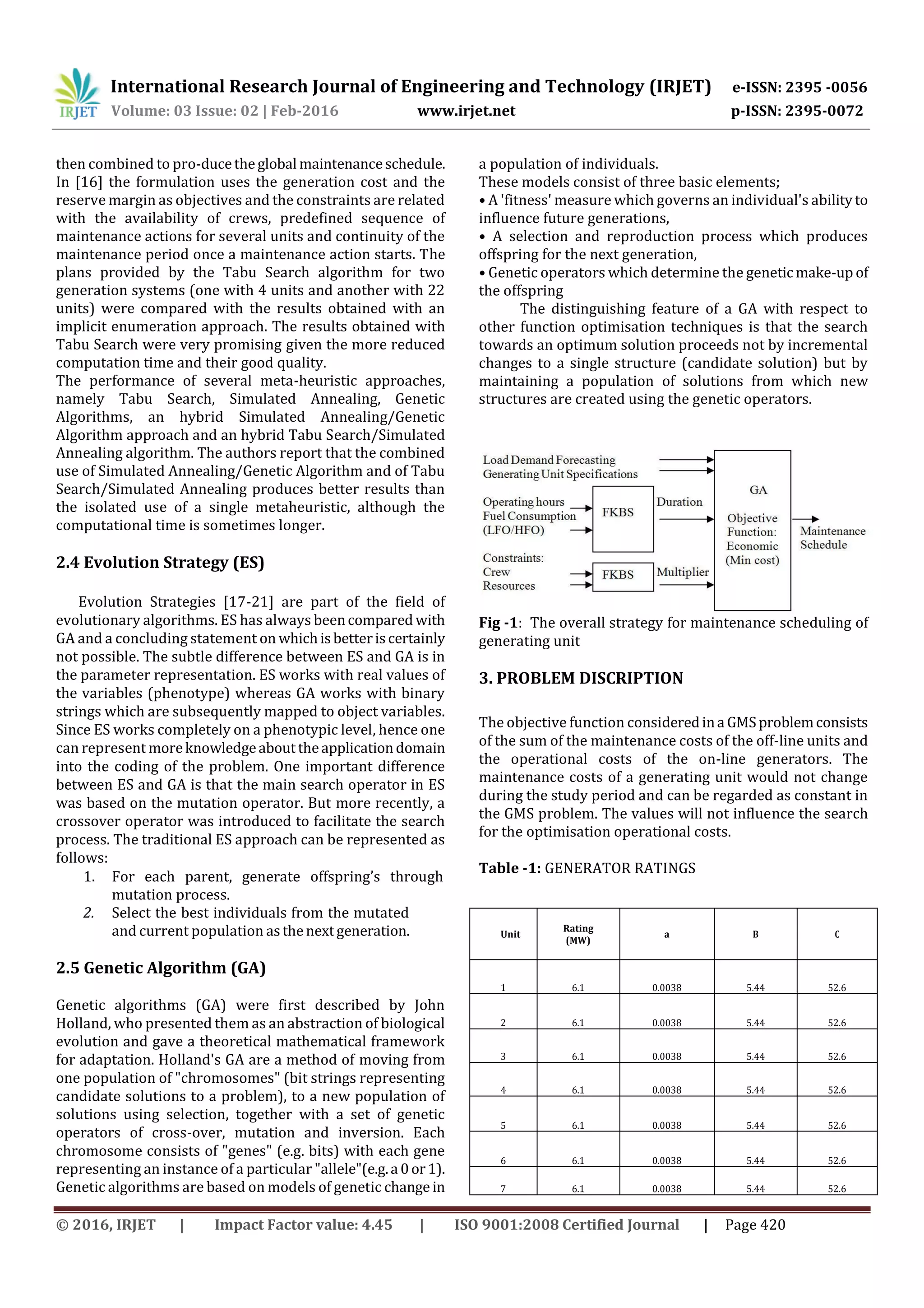 Generator Maintenance Scheduling Of Power System Using Hybrid Technique ...