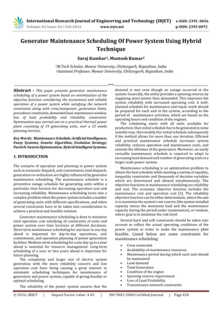 Generator Maintenance Scheduling Of Power System Using Hybrid Technique | PDF | Genetics | Science