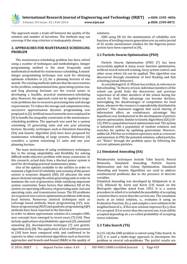 Generator Maintenance Scheduling Of Power System Using Hybrid Technique | PDF | Genetics | Science