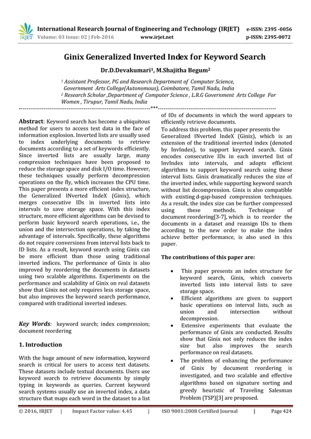 Ginix Generalized Inverted Index for Keyword Search | PDF