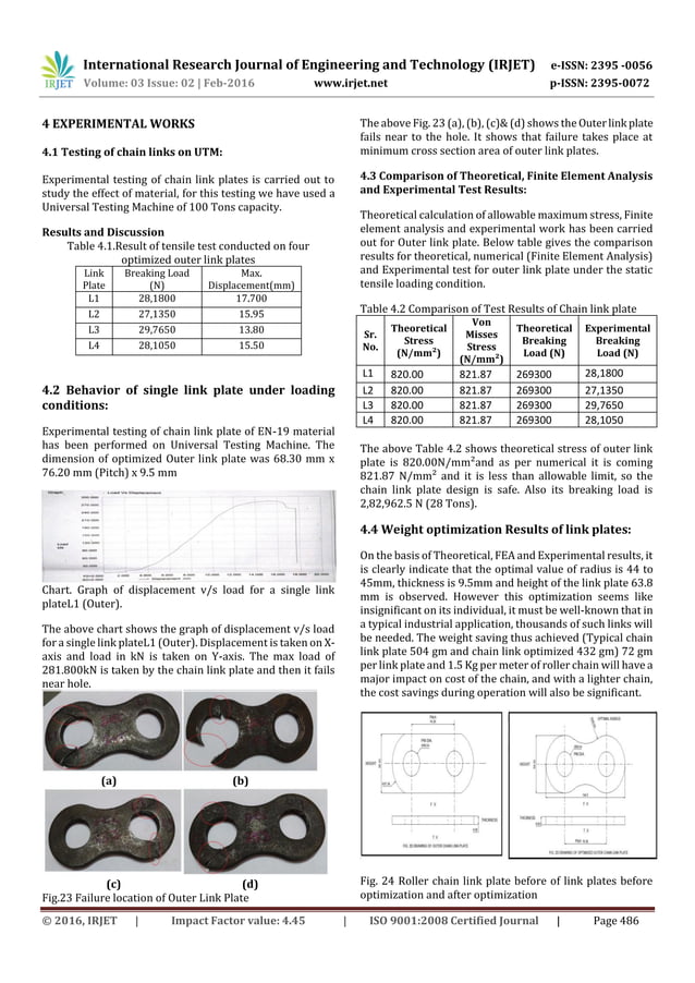 Design Optimization of Roller Chain Link Plate used in Sugar Industry | PDF | Physics | Science