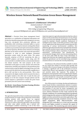 Wireless Sensor Network Based Precision Green House Management System | PDF | Gardening | Home ...