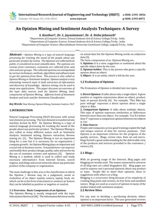 An Opinion Mining and Sentiment Analysis Techniques: A Survey | PDF | Internet | Computing
