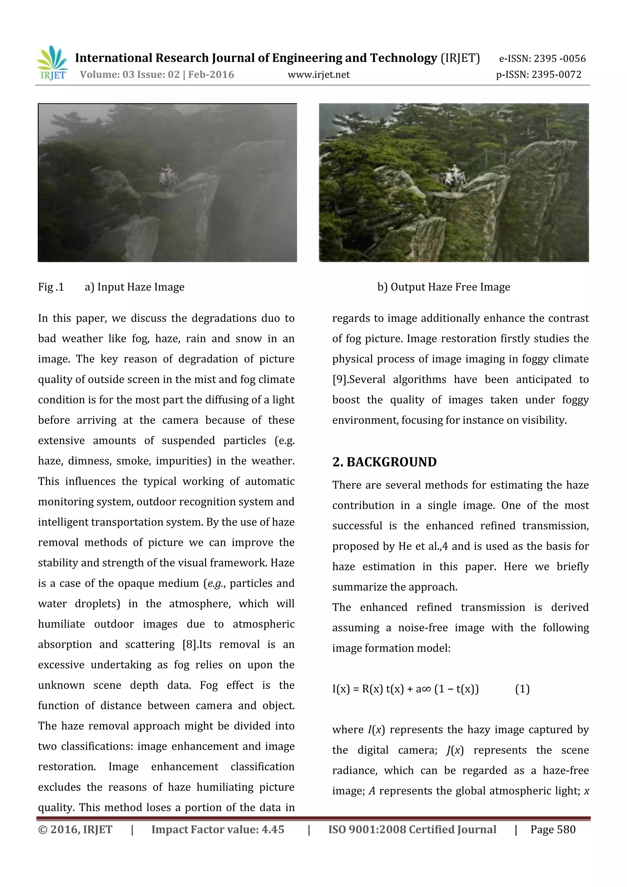 Enhanced Vision of Hazy Images Using Improved Depth Estimation and Color Analysis | PDF | Photo ...