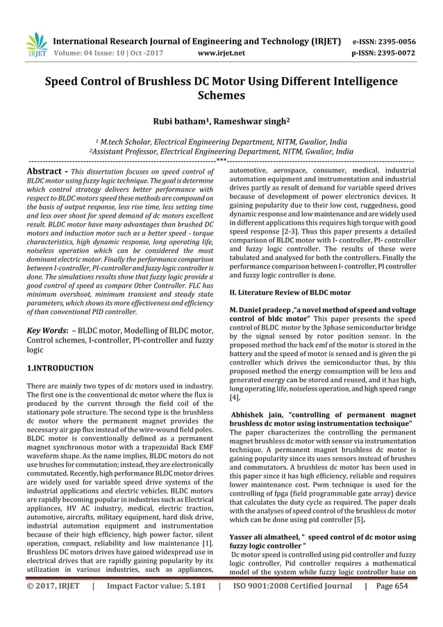 Speed Control of Brushless DC Motor using Different Intelligence Schemes | PDF | Internet of ...