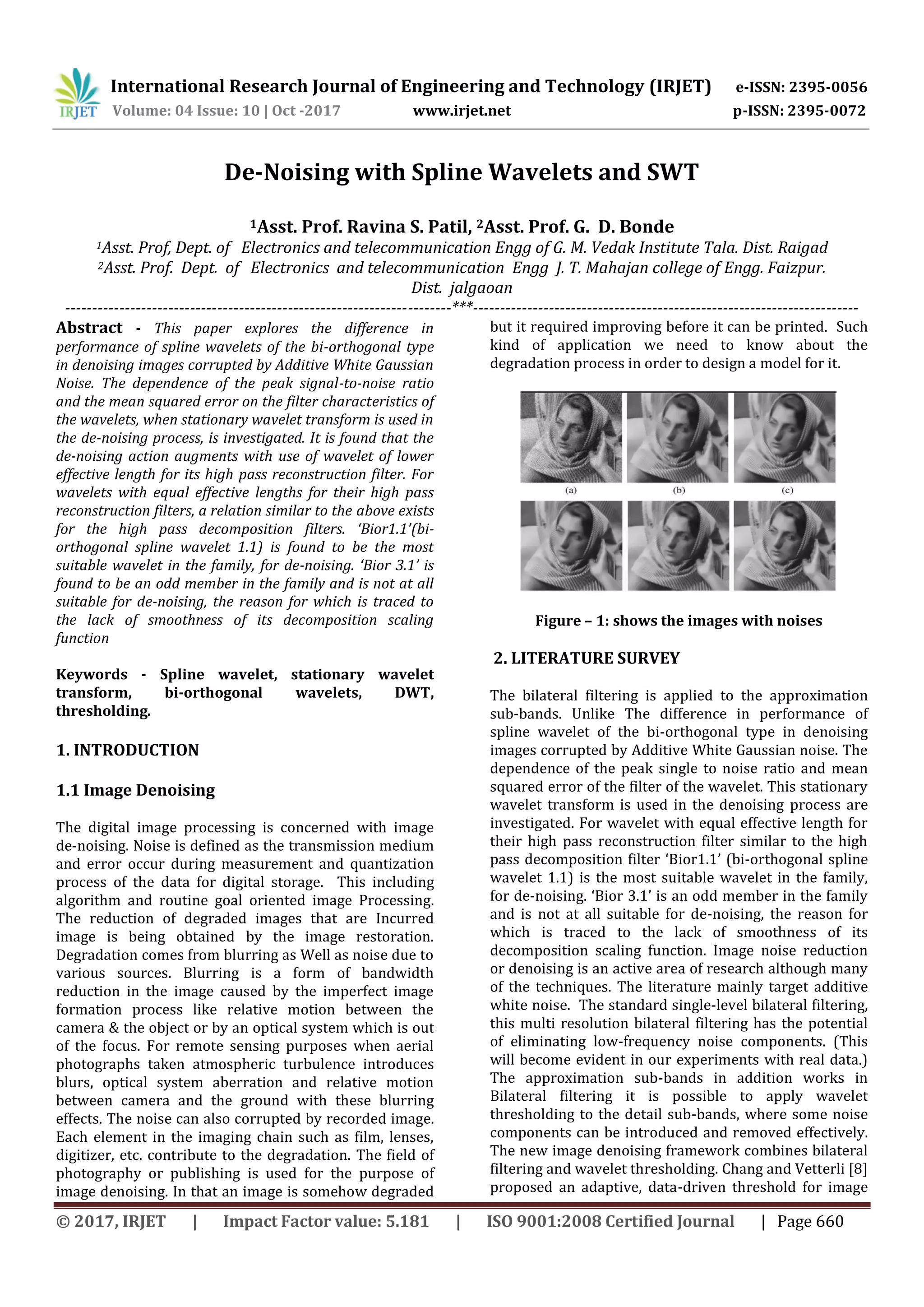 De-Noising with Spline Wavelets and SWT | PDF