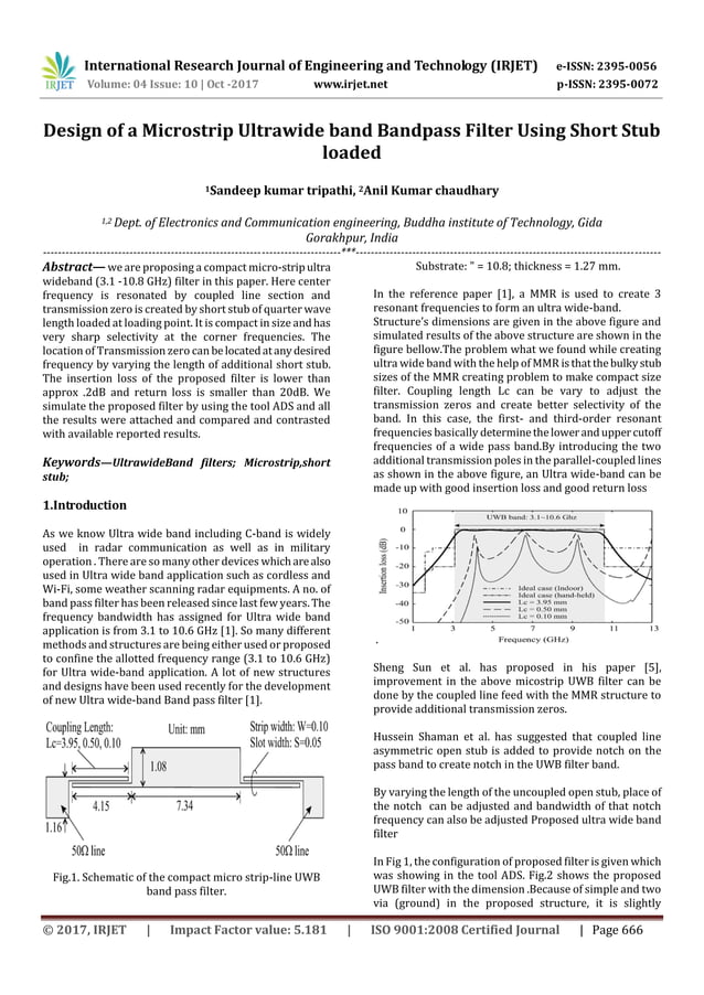 Design of a Microstrip Ultrawide Band Bandpass Filter using Short Stub Loaded | PDF