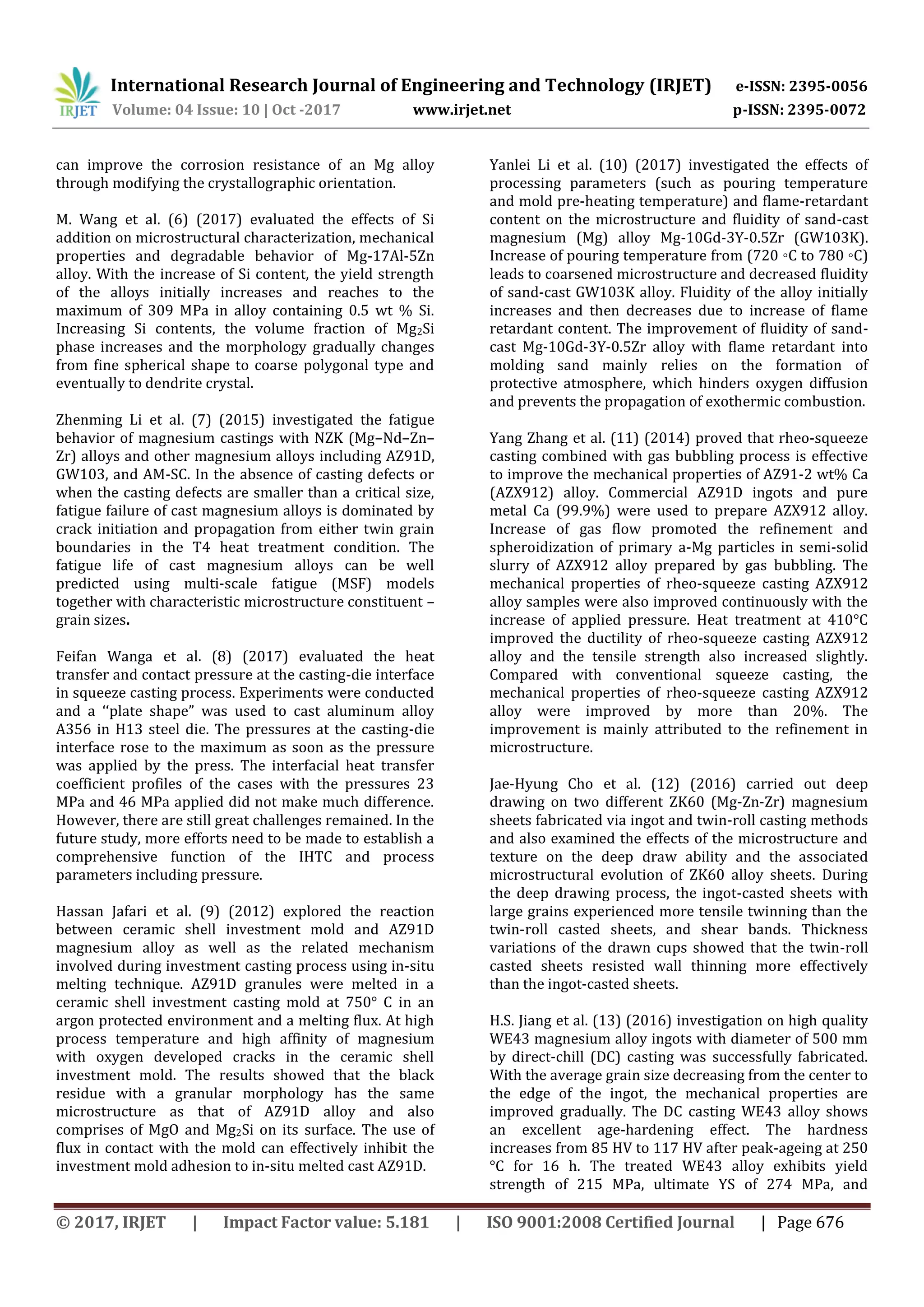 Magnesium Alloy Casting Technology for Automotive Applications- A ...