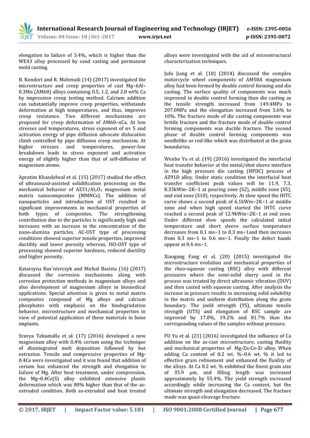 Magnesium Alloy Casting Technology for Automotive Applications- A Review | PDF