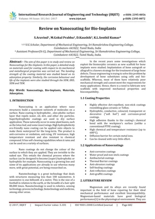 Review on Nanocoating for Bio-Implants | PDF | Chemistry | Science