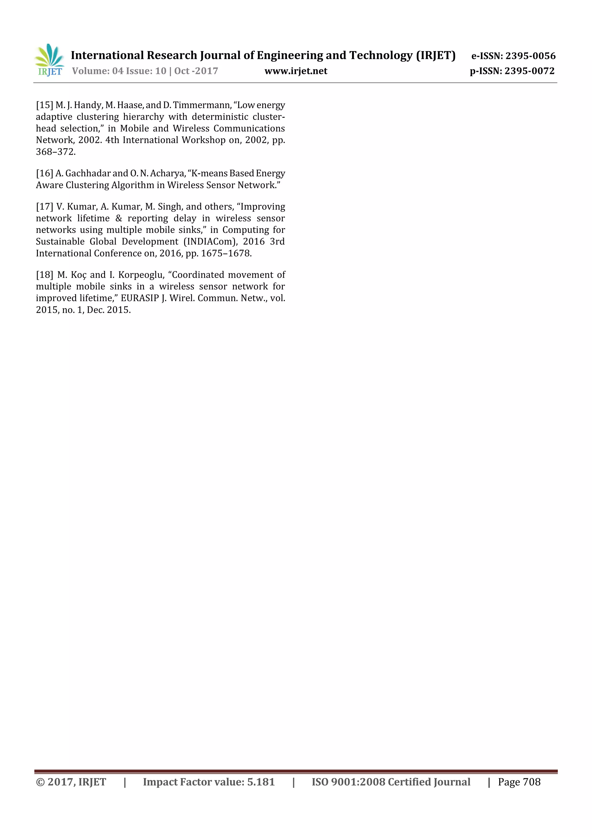 Multiple Sink Positioning and Relocation for Improving Lifetime in Wireless Sensor Network | PDF