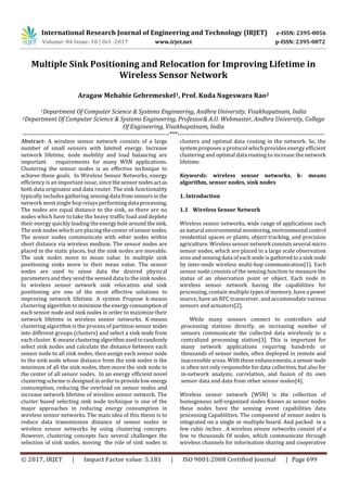 Multiple Sink Positioning and Relocation for Improving Lifetime in Wireless Sensor Network | PDF