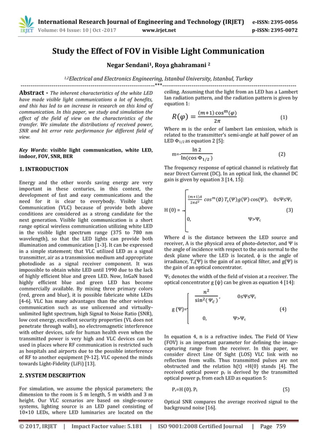 Study the Effect of FOV in Visible Light Communication | PDF