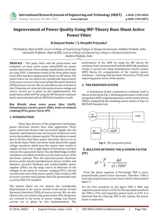 Improvement of Power Quality using IRP-Theory Base Shunt Active Power Filter | PDF